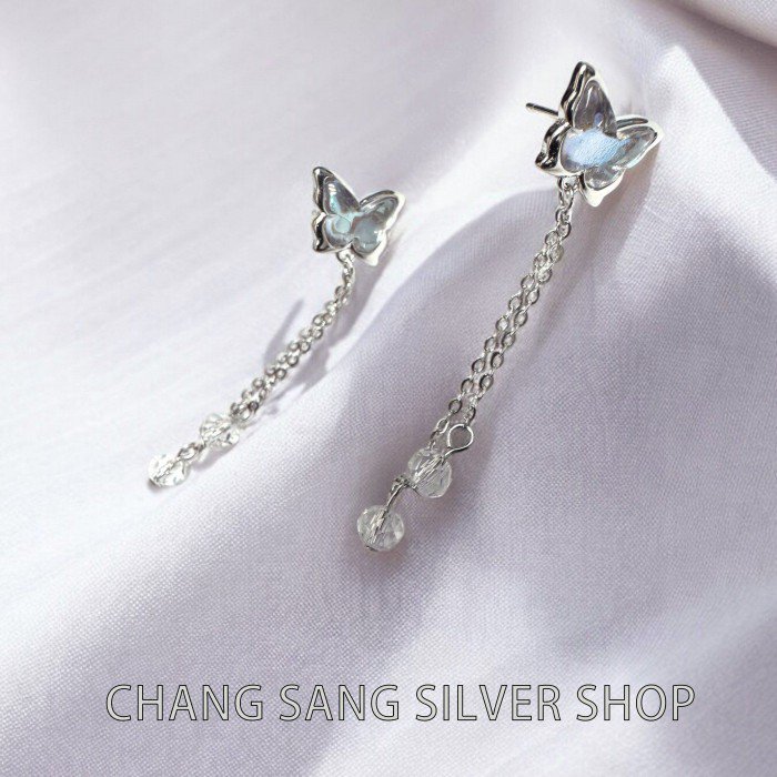 彩色晶石蝴蝶 + 鏈子,白晶石吊飾耳環Earring(ERE0313-CF) | Chang Sang Store
